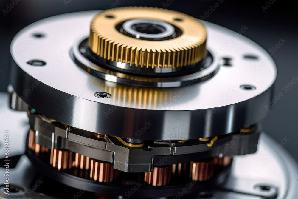 extreme close-up of a stepper motor part revealing the minute details ...