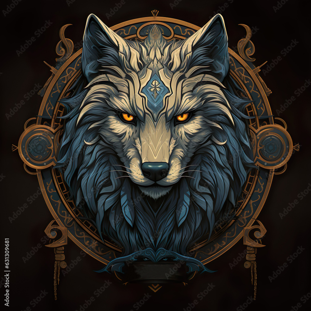 Epic High Fantasy Norse mythology Viking Wolf Head logo coat of arms ...