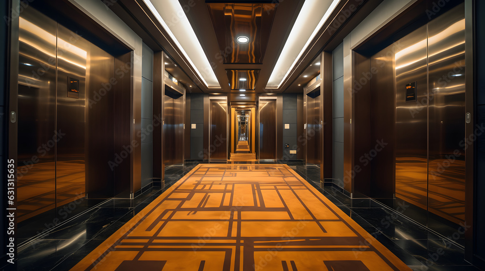Interior of hotel corridor with elevator. Stock Photo | Adobe Stock