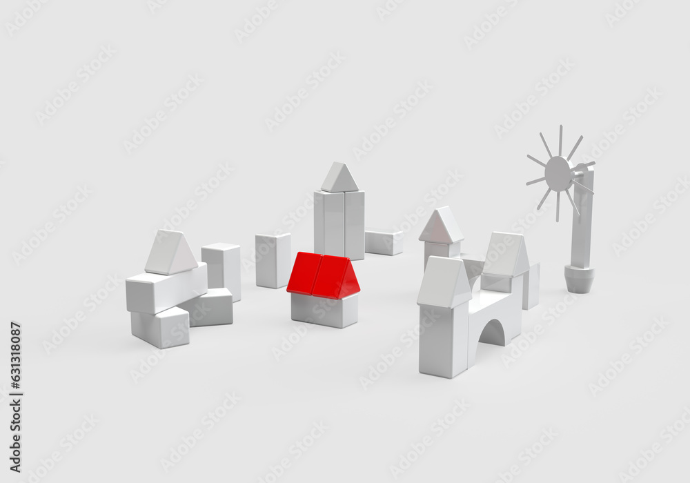 Geometric shapes of cubes. The composition of the farm, there are ...