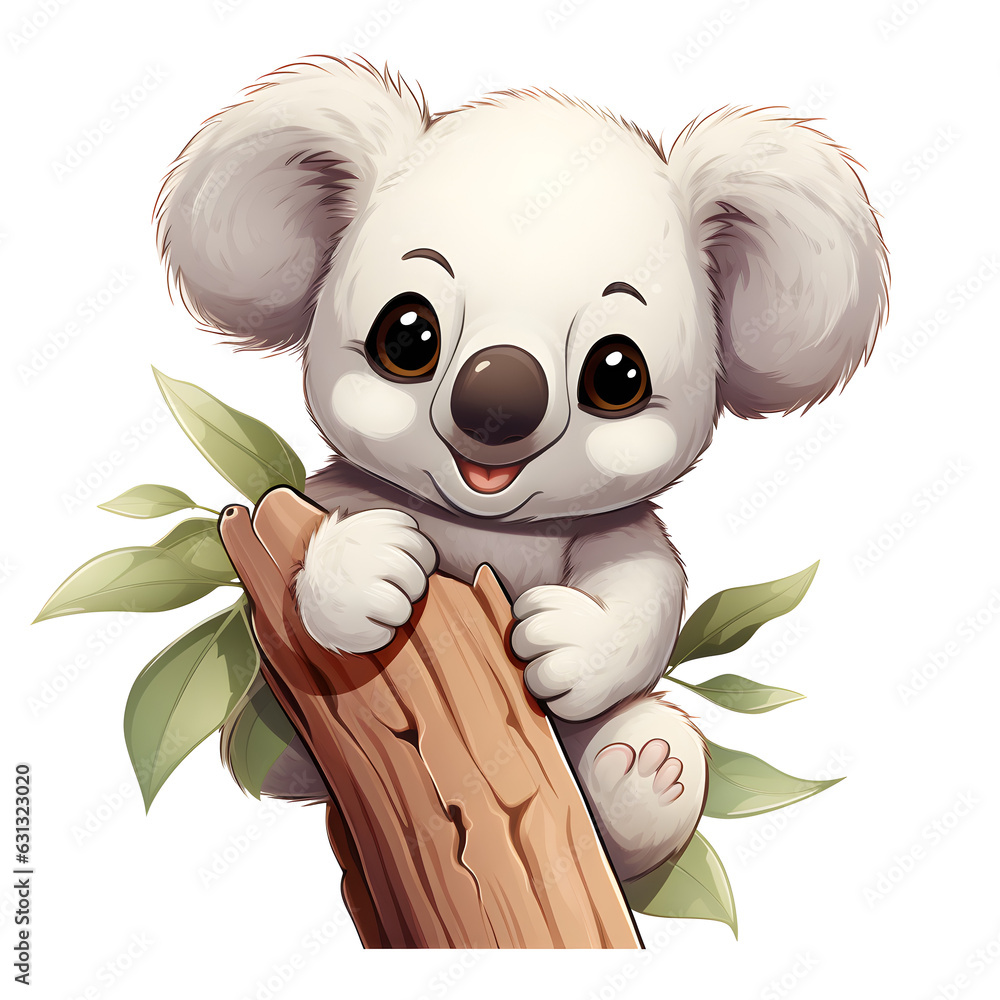 Cartoon clipart of smiling baby koalas hugging tree branches Stock ...