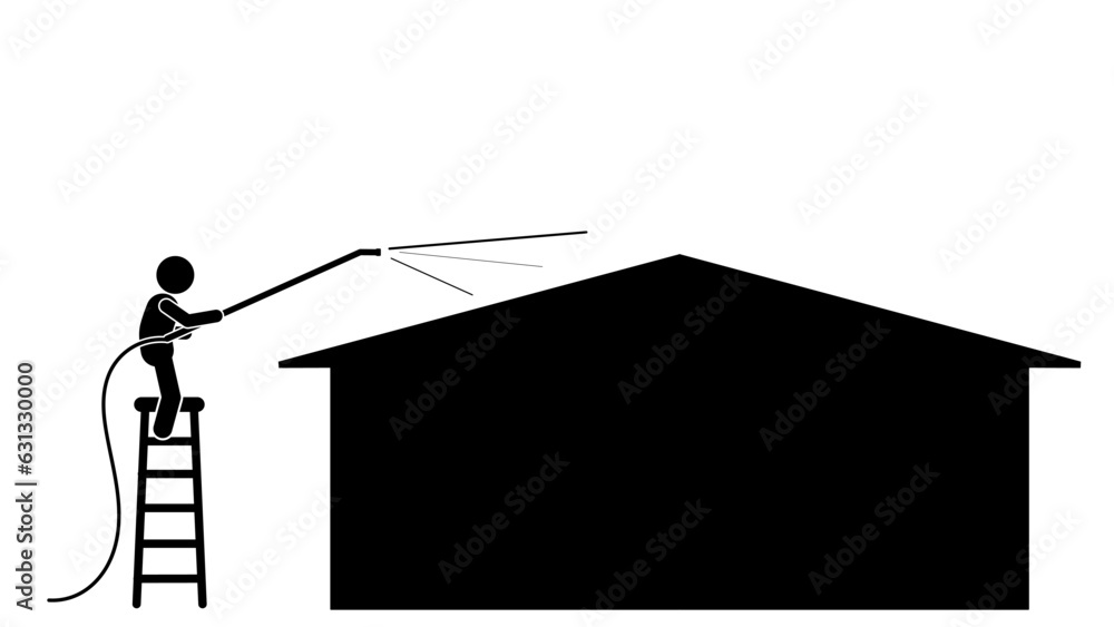 illustration and icon stick figure,stickman,pictogram. House washing ...