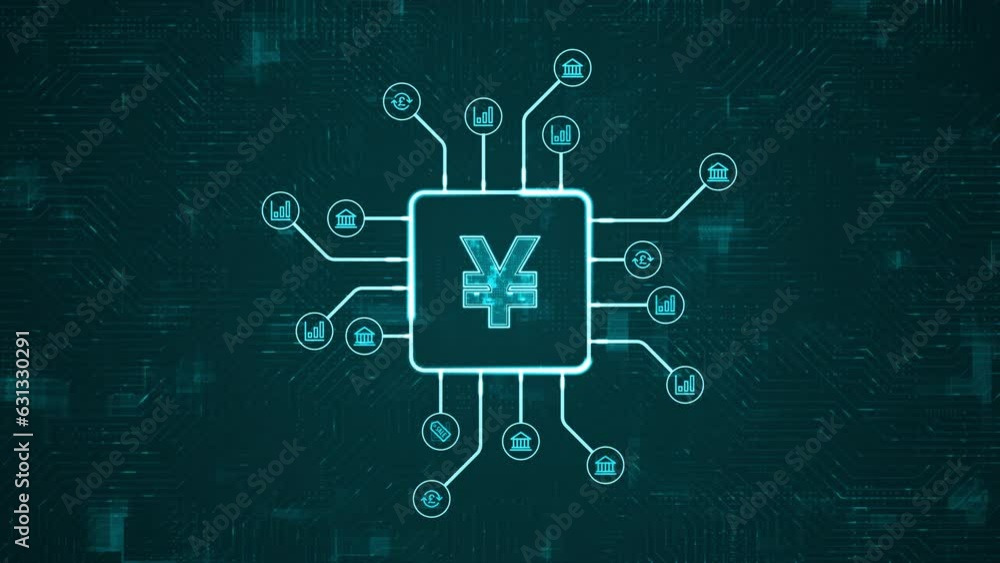 Motion graphic of Blue digital money logo and futuristic HUD technology ...