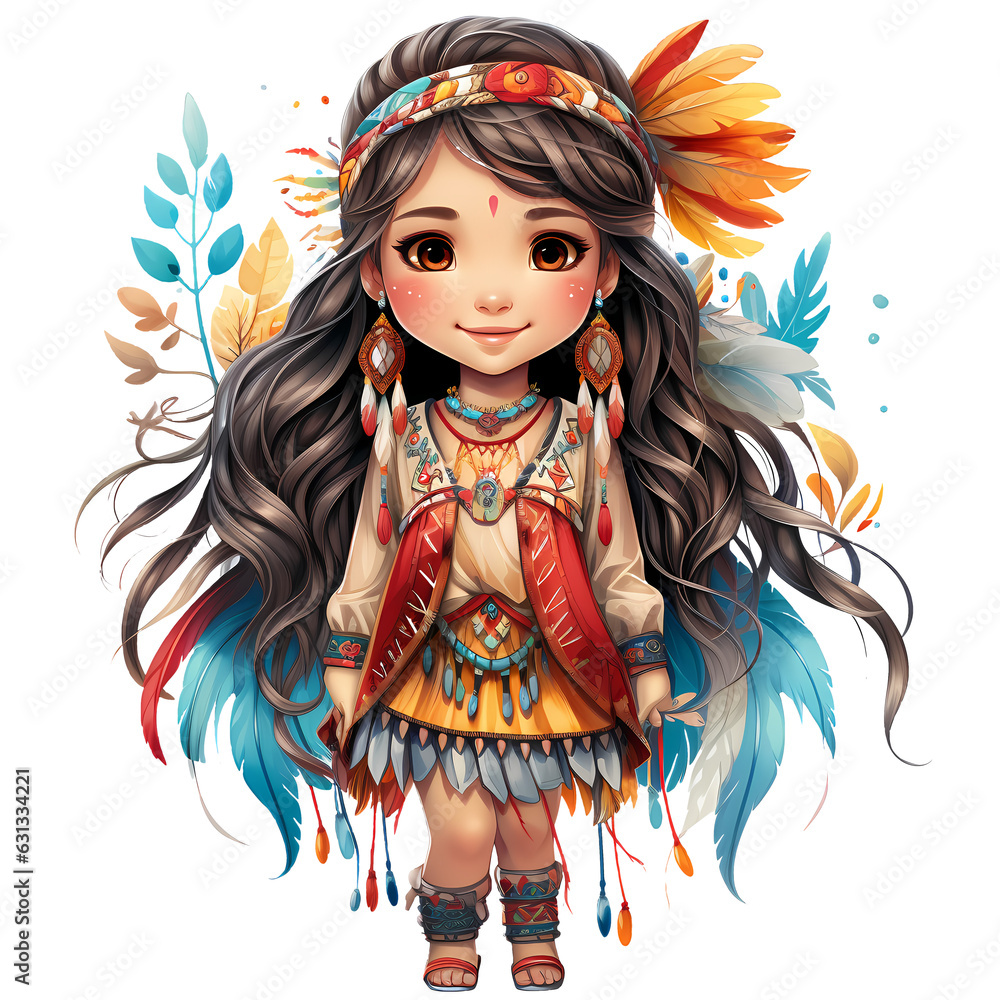 Cute Girl Boho Clipart Illustration Stock Illustration | Adobe Stock