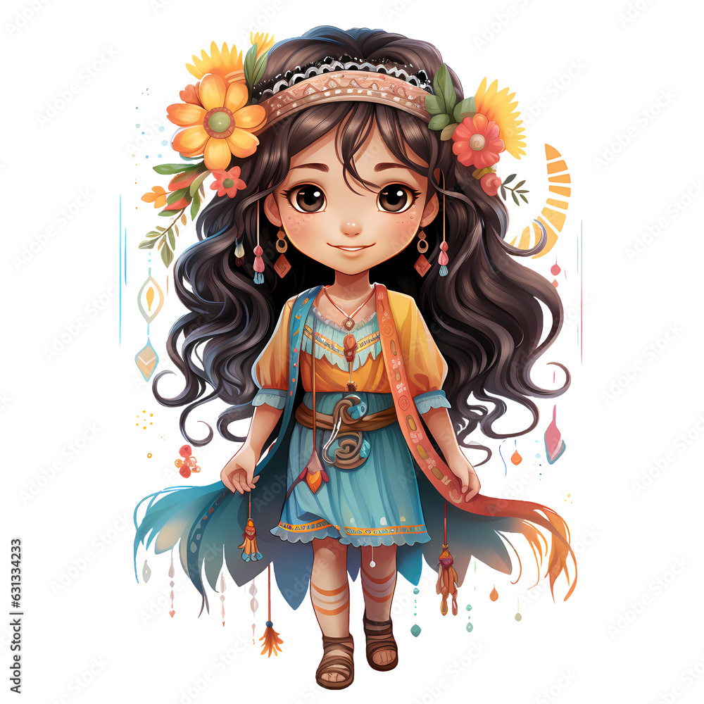 Cute Girl Boho Clipart Illustration Stock Illustration | Adobe Stock