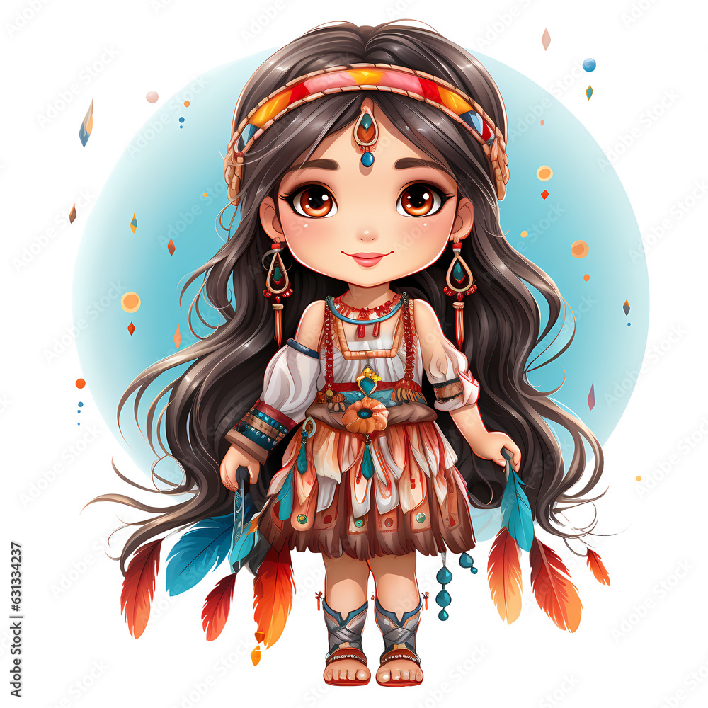 Cute Girl Boho Clipart Illustration Stock Illustration | Adobe Stock