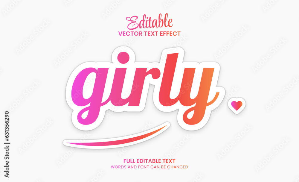 Editable text effect girly 3d text template premium vector Stock Vector ...
