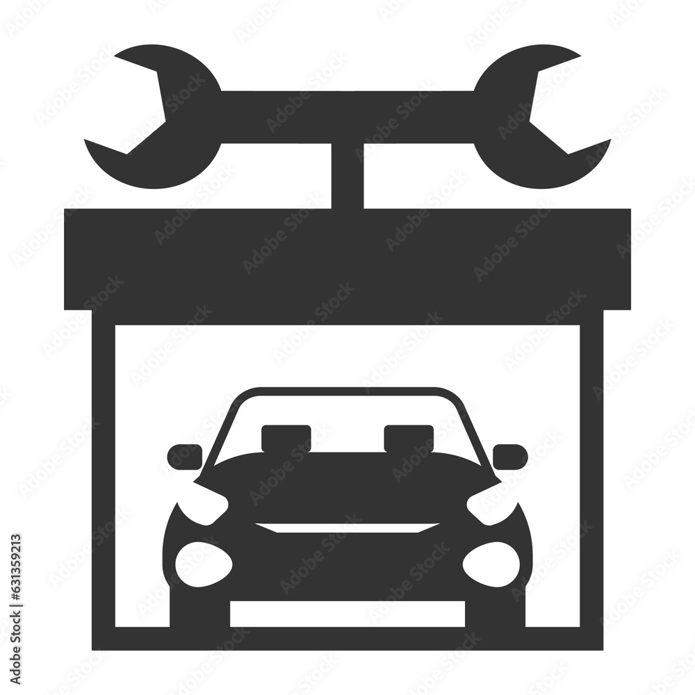 Vector illustration of car repair shop icon in dark color and ...