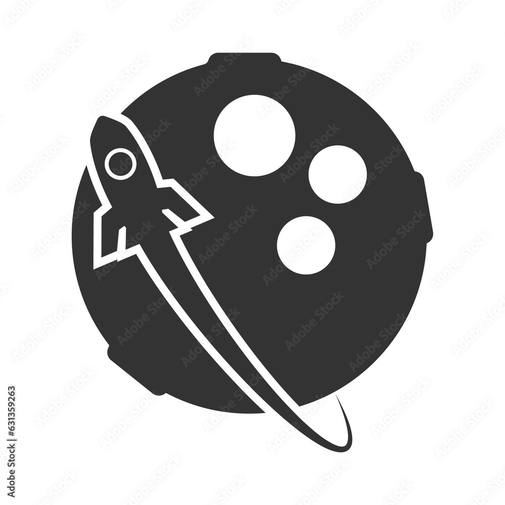 Vector illustration of rocket on the moon icon in dark color and ...