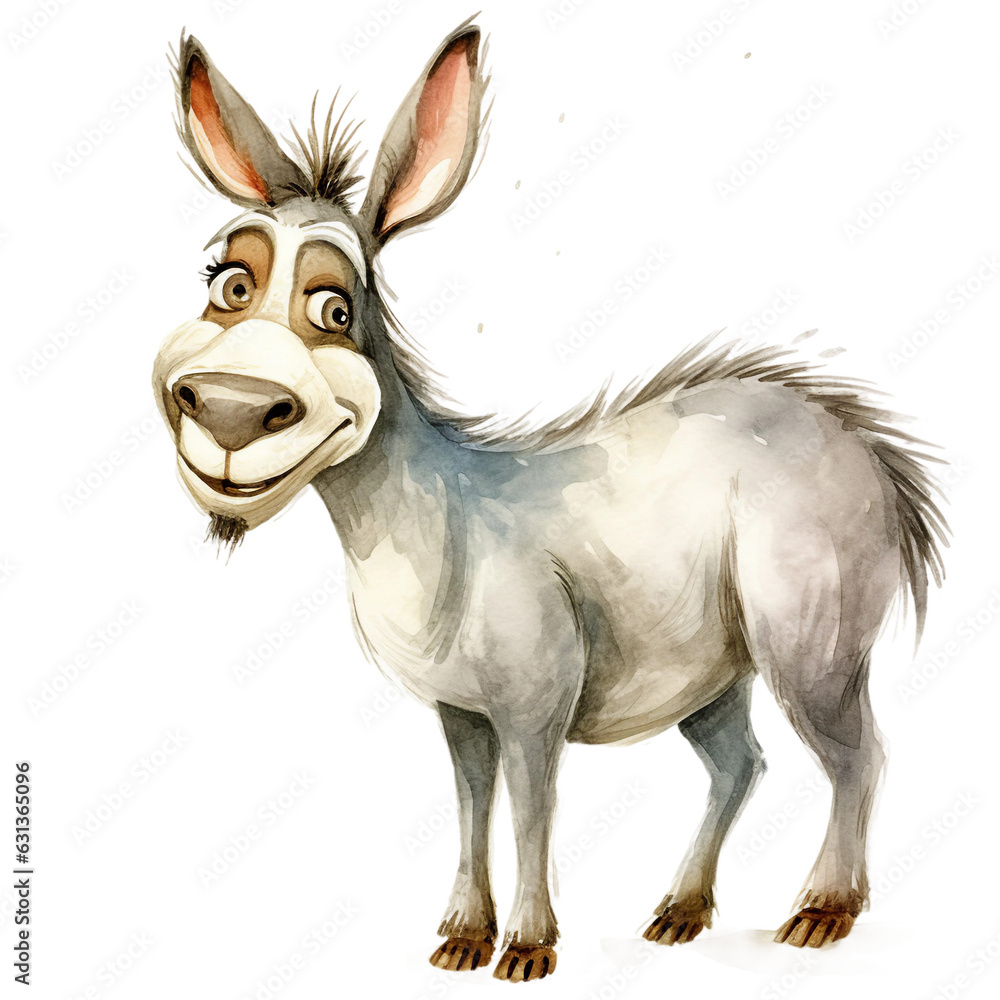 Funny farm animal, a Donkey with mild smile cartoon illustration ...