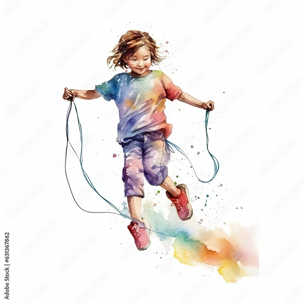 watercolor of Kids jumping rope Stock Illustration | Adobe Stock