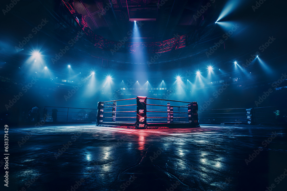 An unoccupied boxing arena for competitive events. A stadium featuring ...