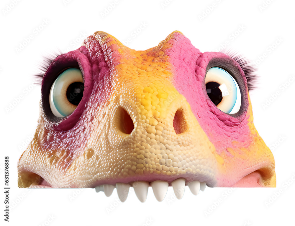 Funny face dinosaur fashion beautiful peeking over, for contents ...