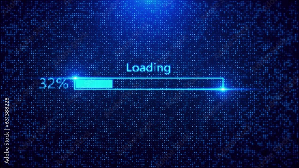 4K Futuristic progress loading bar 0-100 percent on Black Background. Computer loading screen ...