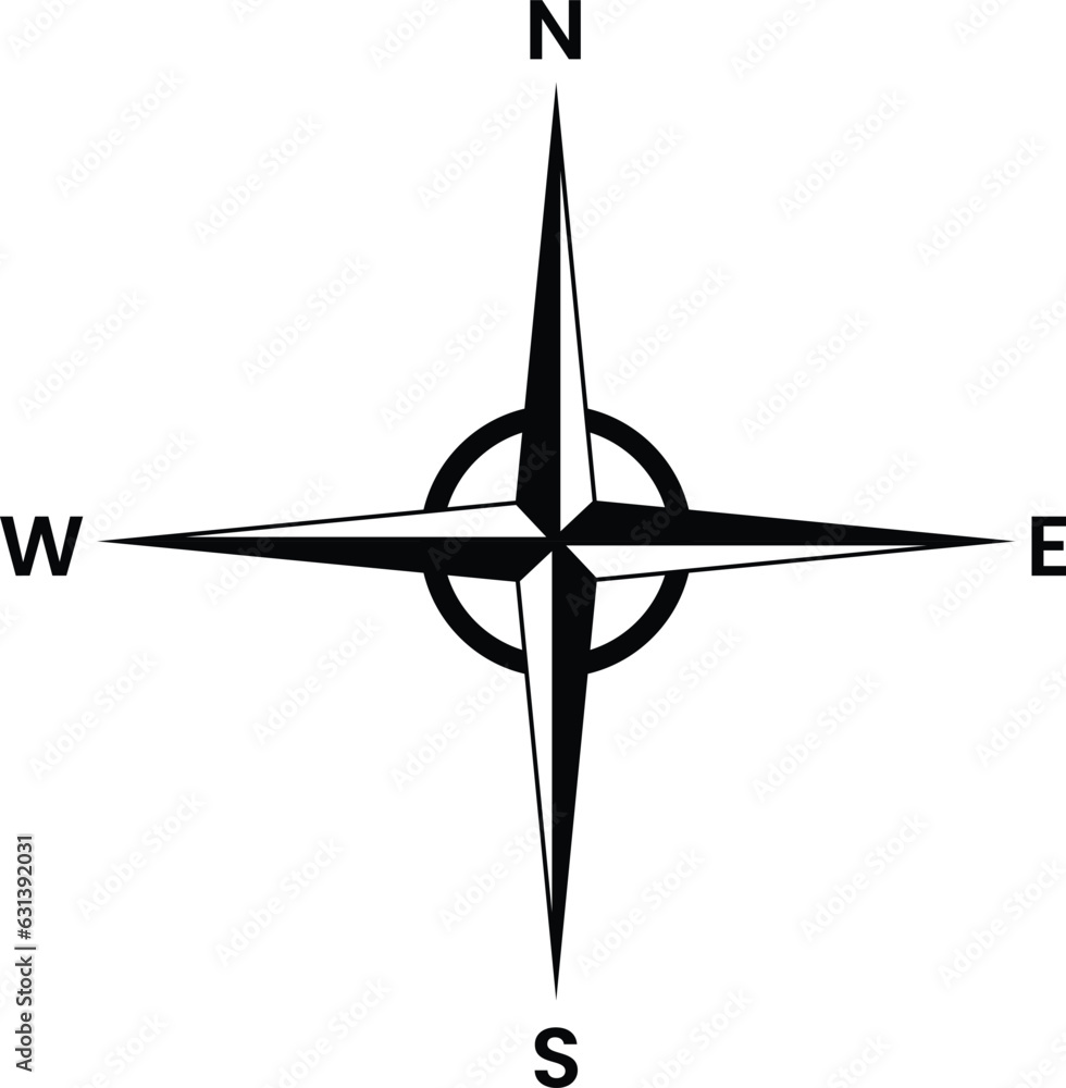 Simple compass Icon Png on white background. Basic Compass Rose ...