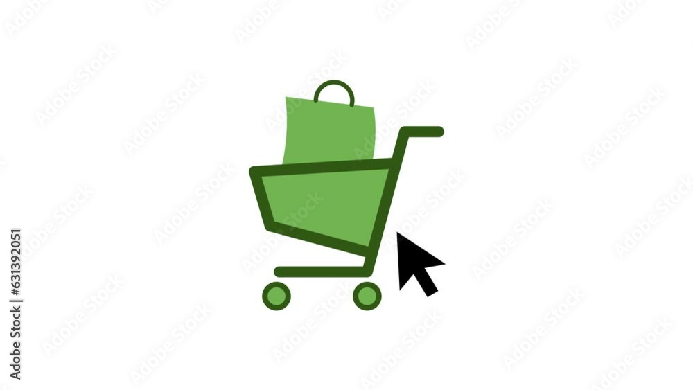 Shopping cart icon animation with cursor click button on alpha channel ...
