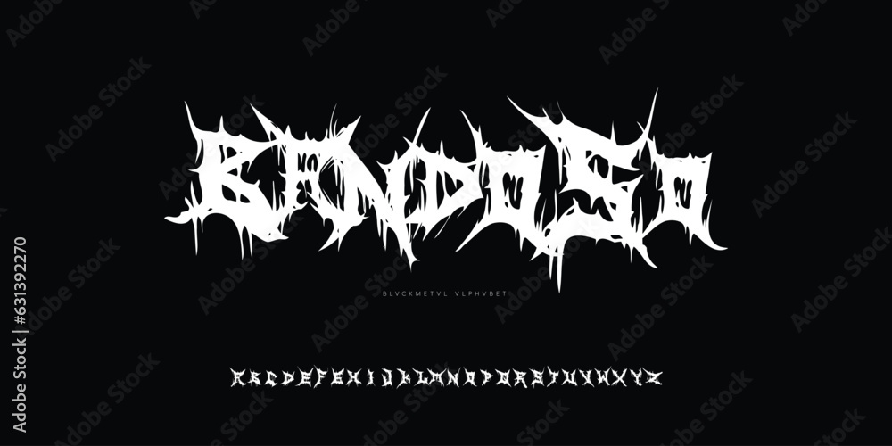 black metal font underground music bloody rock root horror chaotic satanic alphabet typeface ...