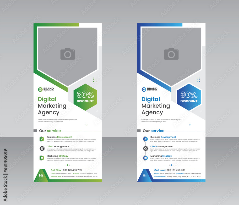 Creative corporate roll up banner design in curve shape layout ...