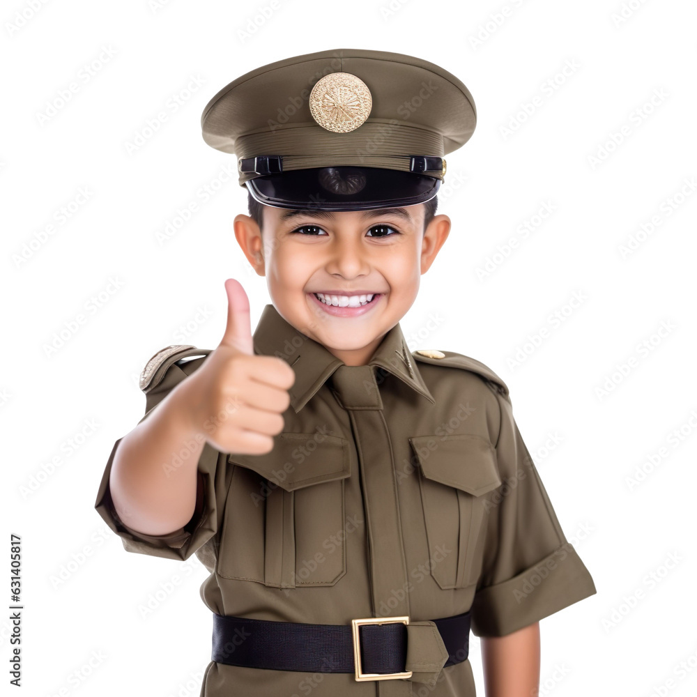 front view close up of a latin boy model dressed in Army Officer ...
