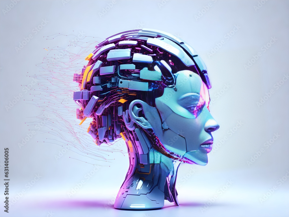 Concept of Artificial Intelligence and Virtual Reality. 3D human head ...