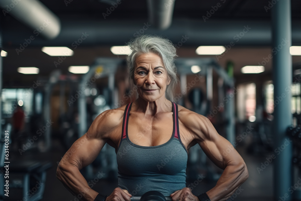 Senior people and sport bodybuilding. Elderly athletic female ...