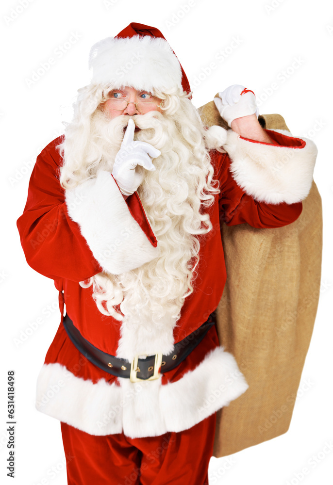 Christmas, secret and sneaky with santa claus isolated on a transparent ...