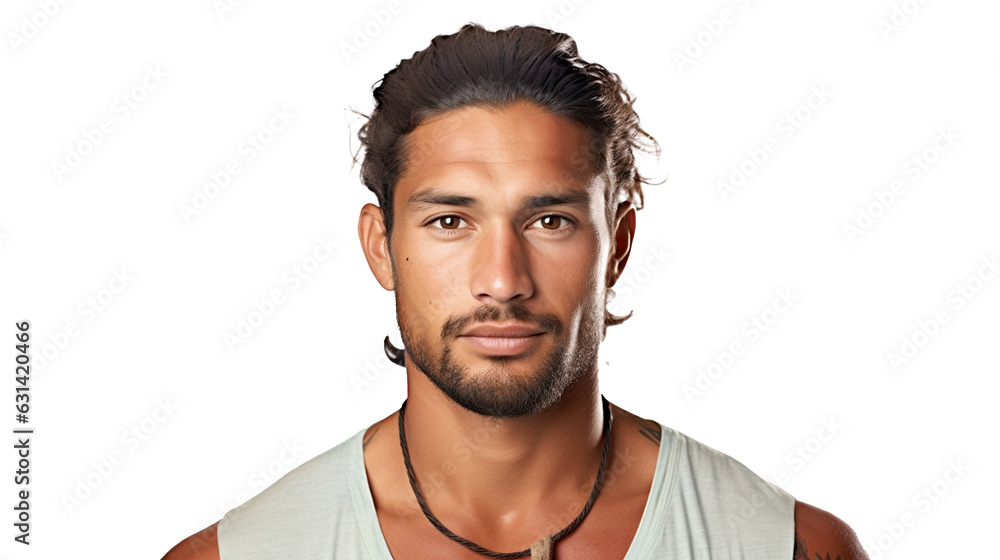 Gentle Pacific Islander-European man, ethnic groups, white background ...