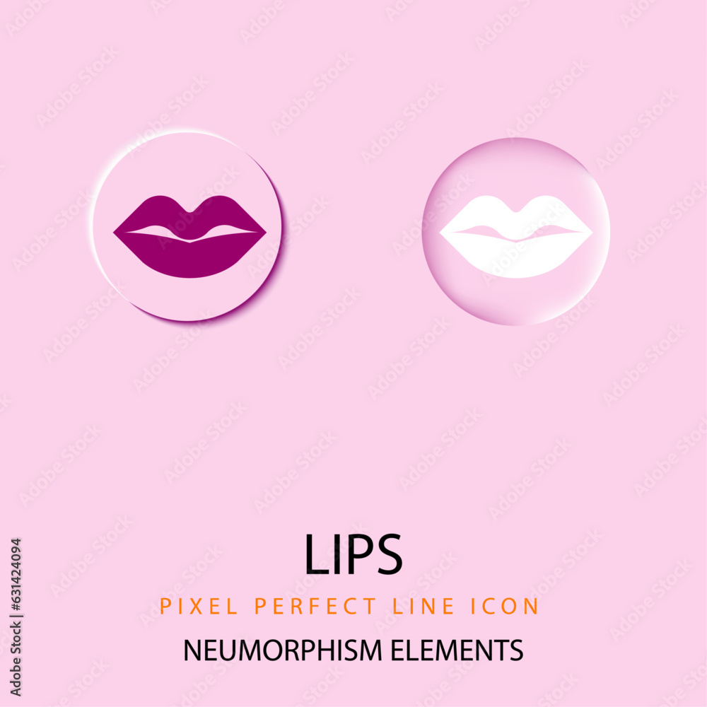 Lips Kisses Pink Button Barbie theme Game Element Unique neumorphism ui ...