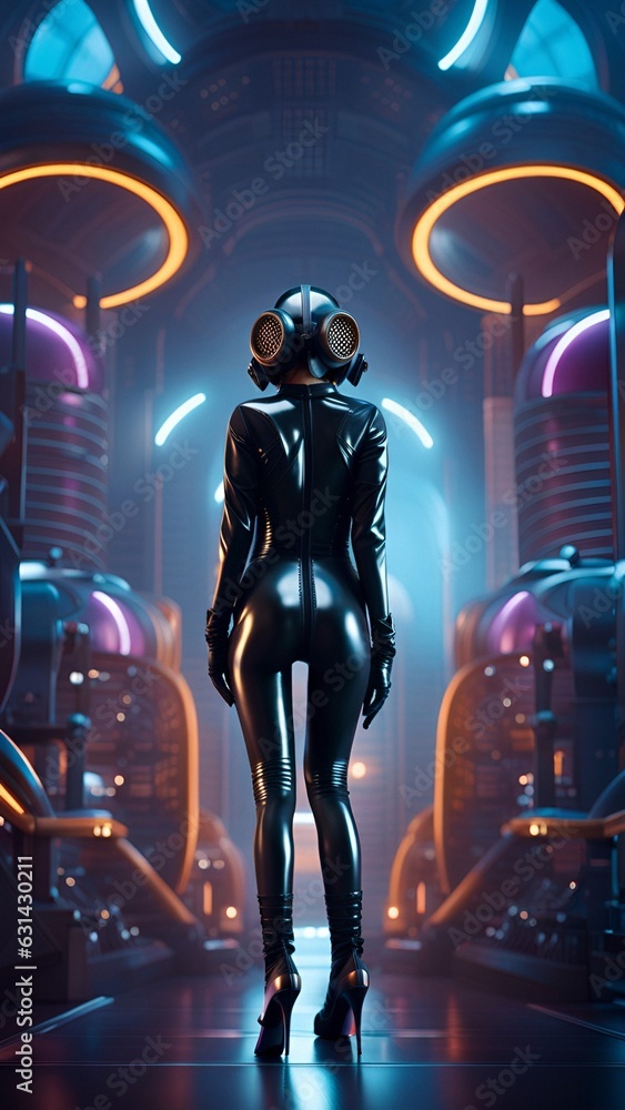 futuristic woman soldier in a black suit, futuristic world, generative ...