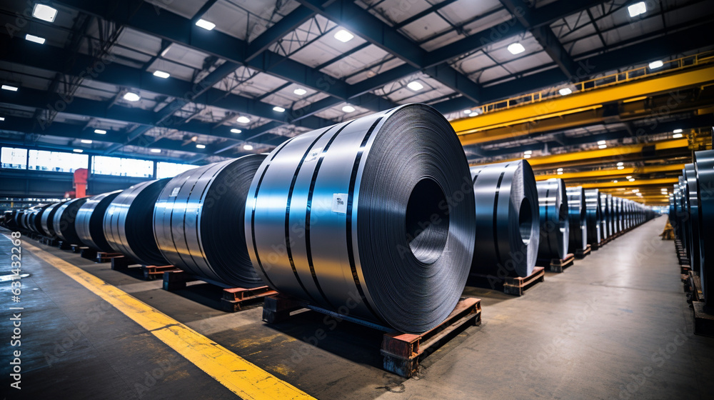 Steel Rolls Stacked in an Industrial Storage Facility Stock Photo ...
