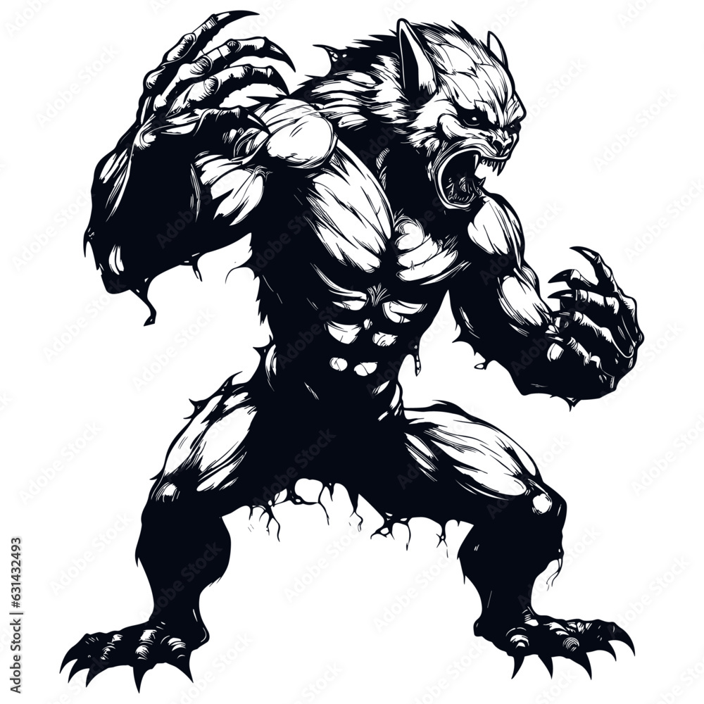 Angry werewolf wolf man scary horror monster howling, vector ...