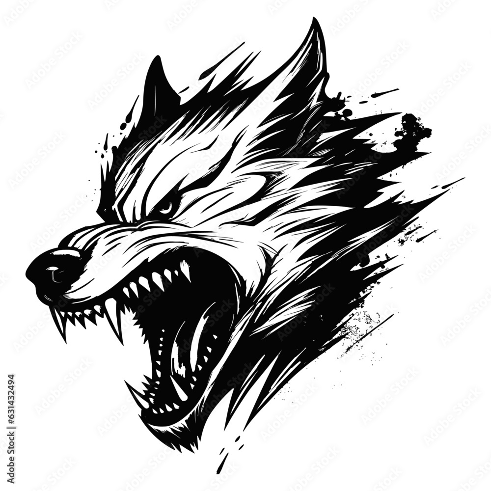 Angry roaring wolf, wolf head silhouette, vector art, isolated on white ...