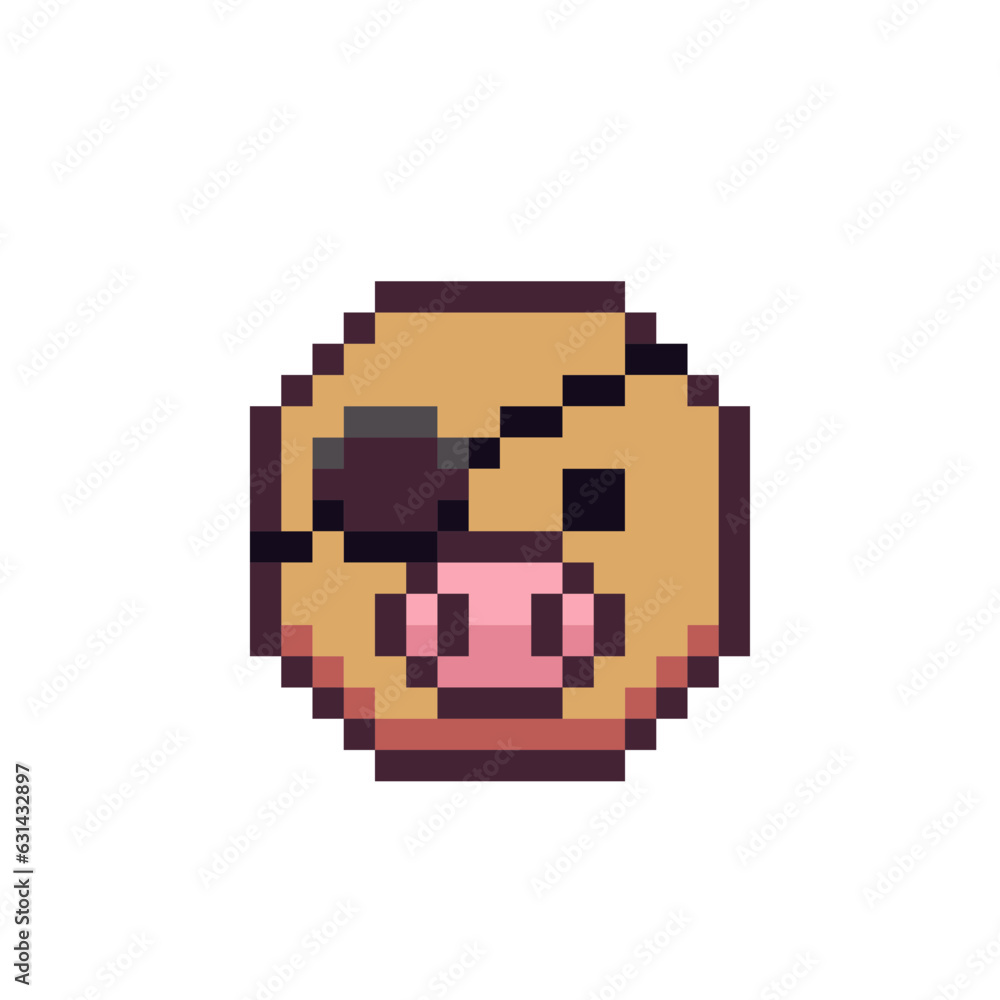 Smile pig-nosed pirate eye patch icon. Cartoon character. Pixel art ...