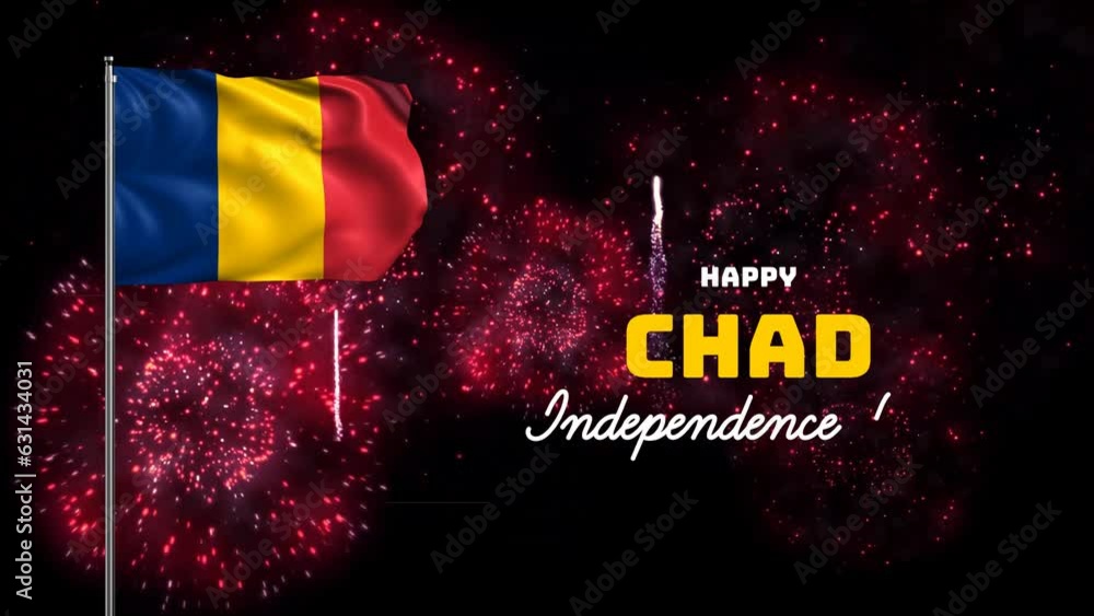 Happy Chad Independence Day animation with Chad flag and fireworks ...