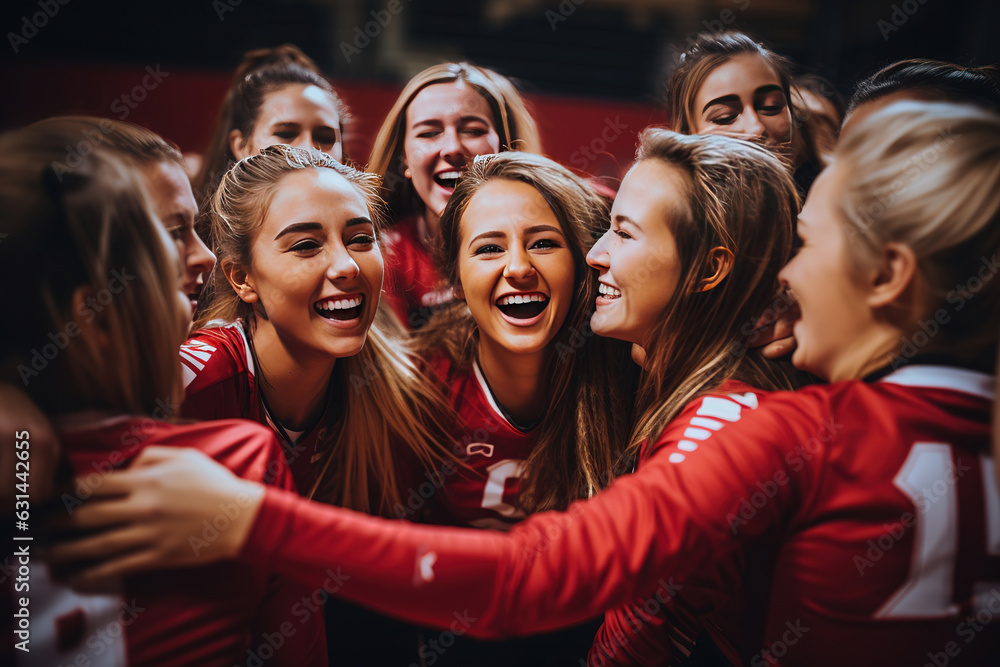 Teamwork aspect of Volleyball or celebrating together after a ...