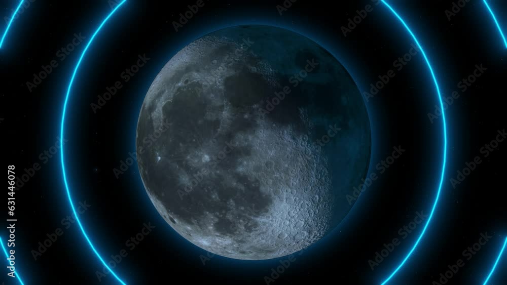 Full and New moon phases on a starry background. with bright neon rings ...