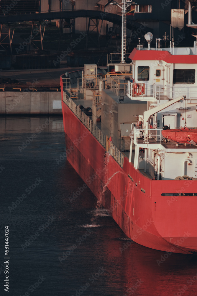 Ballast operations on board the cargo ship in the port. Ballast waters ...