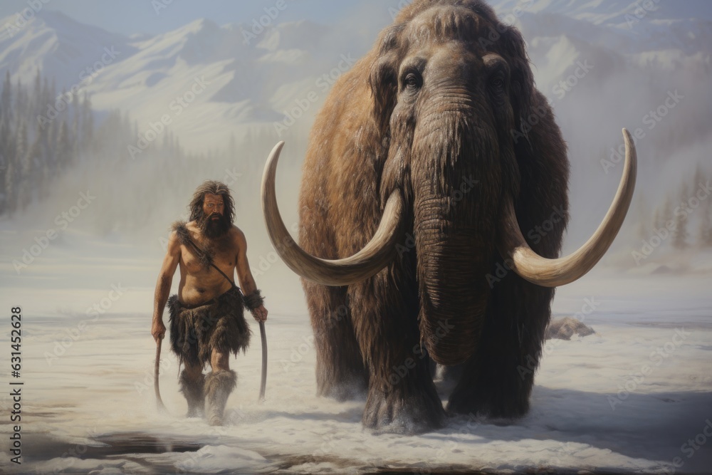 pleistocene human with ice age mammoth Stock Illustration | Adobe Stock