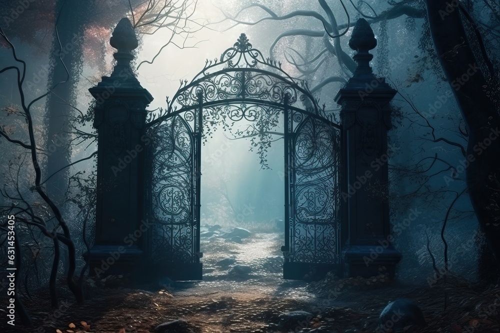 Entrance to dungeons and hell. A large wrought-iron gate to the garden ...