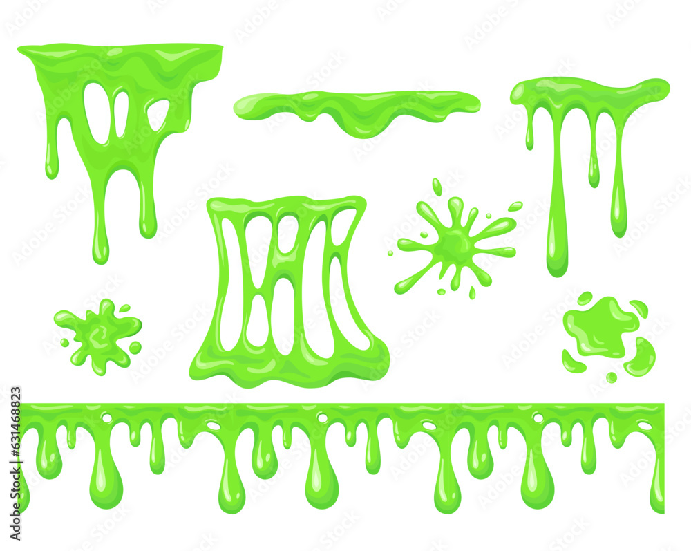 Cartoon slime dripping. Mucus green goo drip sticky slimy mucus, liquid ...