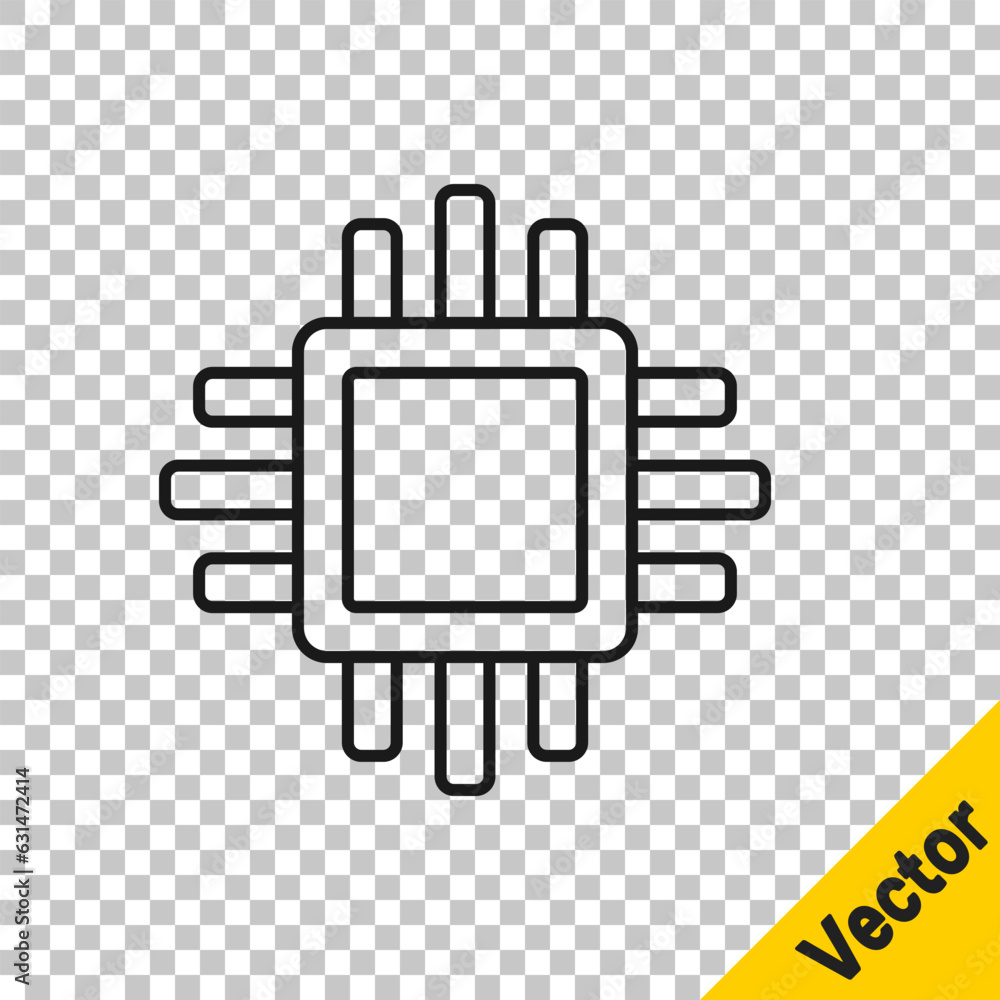 Black line Computer processor with microcircuits CPU icon isolated on transparent background ...