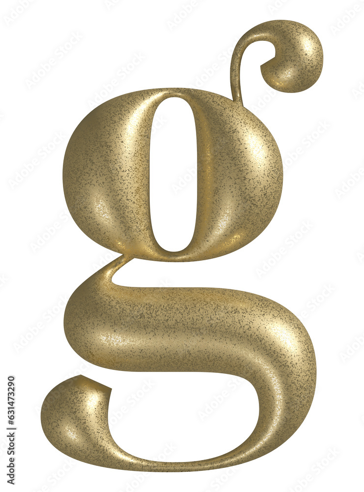 Letter G realistic gold 3d texture. Metal, inflate, lower case g serif ...