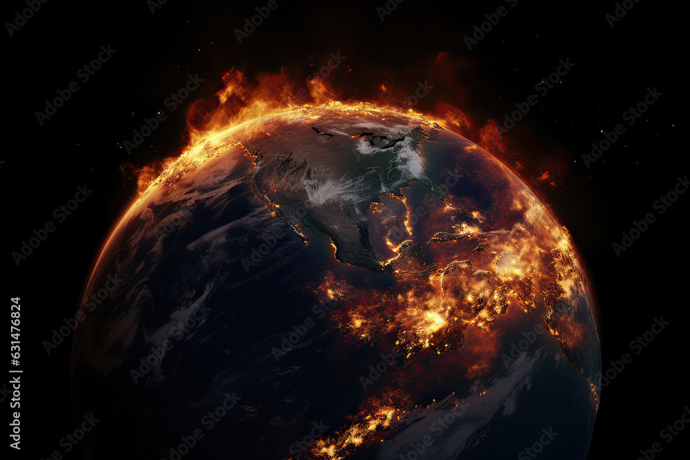 Stop global warming, the earth world is on fire in space from the heat ...