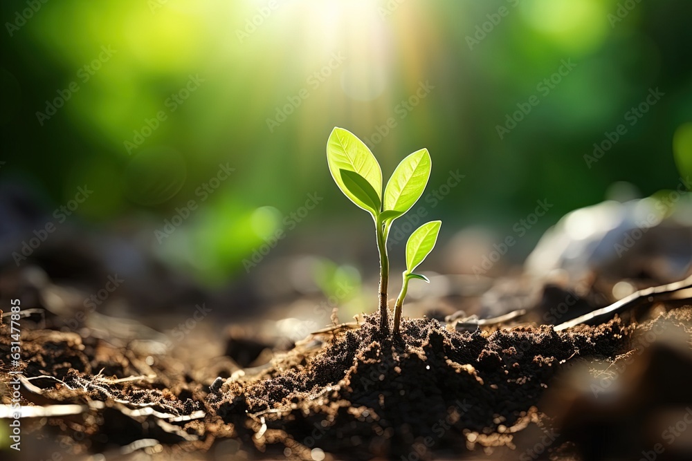 Planting seedlings young plant in the morning light on nature ...
