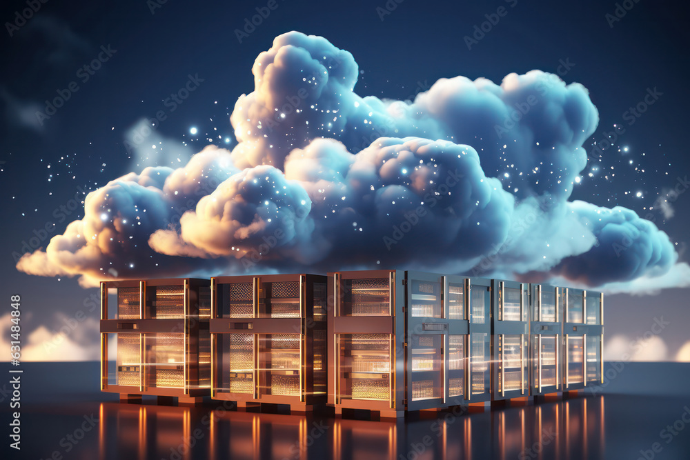 A shot of cloud servers and virtualization infrastructure in a data ...