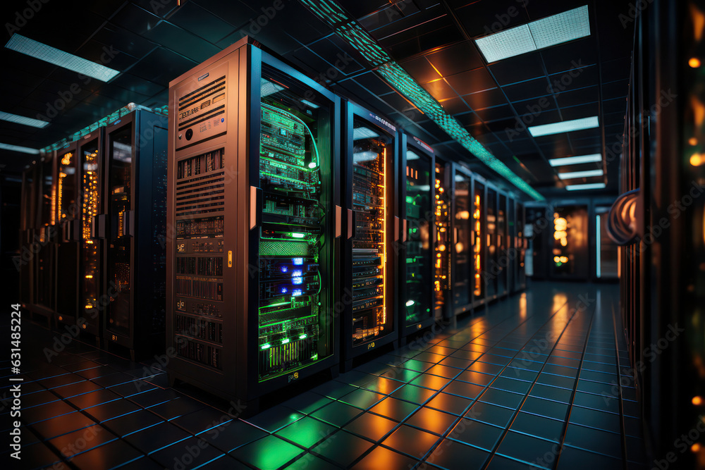 A shot of a server farm powering a cloud computing platform, with ...