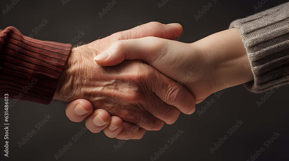 une main jeune serre une main vielle, générations Stock-Illustration ...