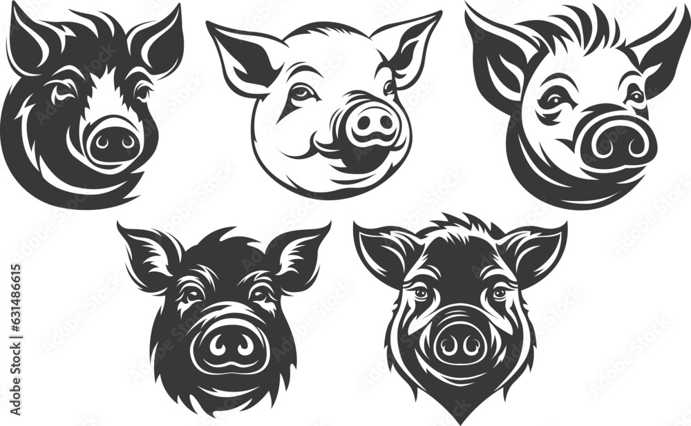 Heads of pigs abstract character illustrations. Graphic swine design ...