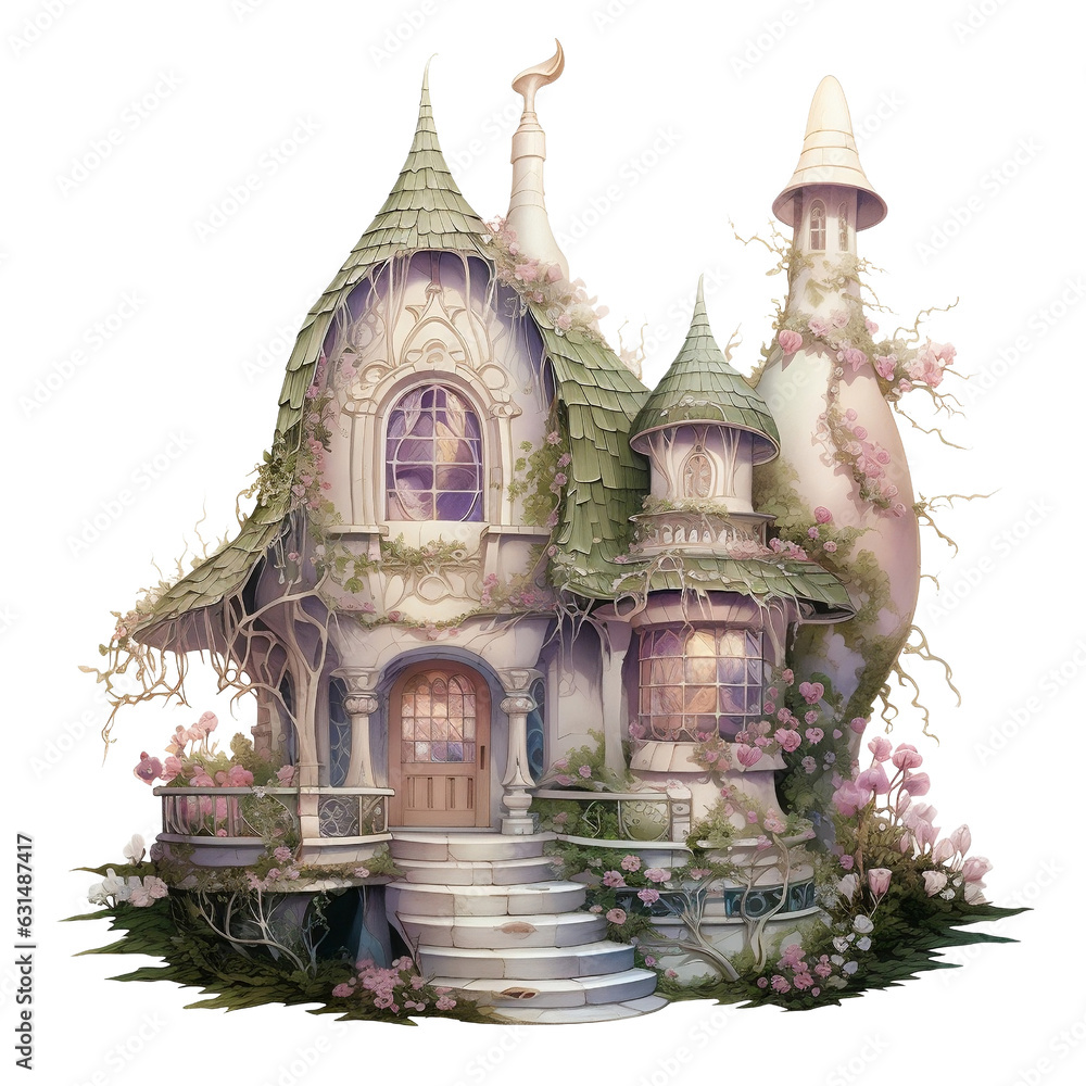 Vintage Fairy House Illustration, Fantasy House Clipart Watercolor ...