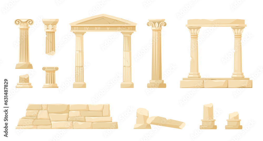 Greek columns set. prehistoric antique broken Greek columns, ancient ...